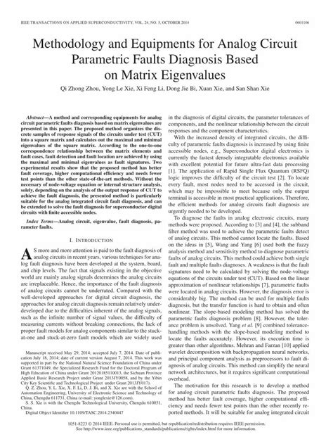 pdf methodology and equipments for analog circuit parametric faults diagnosis based on matrix