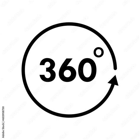 360 Degree Angle View Vector Icon Rotation Symbol Flat Black