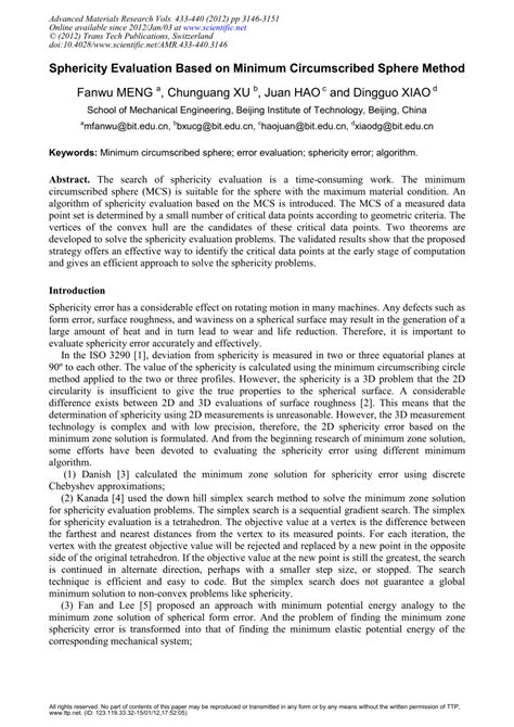 pdf sphericity evaluation using minimum zone solution