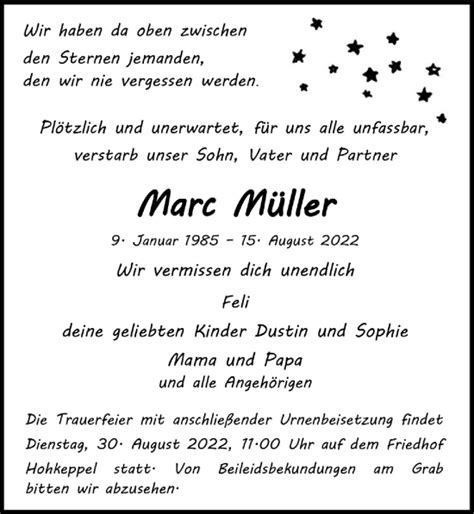 Traueranzeigen von Marc Müller WirTrauern