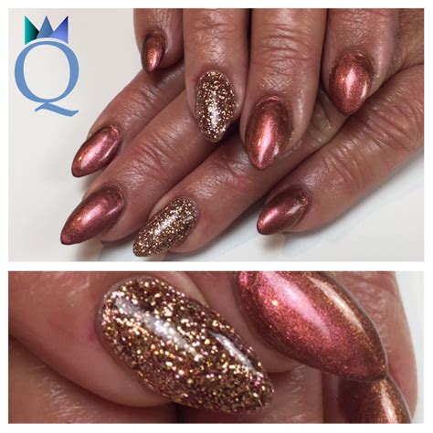 Almondnails Acrylicnails Nails Rosegold Glitter Red Mandel Form