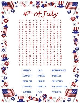 4th Of July Word Search By From Tots To Teens TPT
