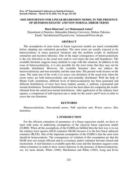 pdf size distortion for linear regression model in the presence of heteroscedastic and non