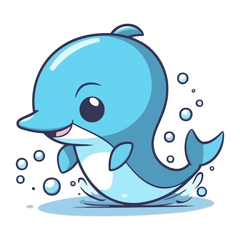 Lindo delfín de dibujos animados con salpicaduras de agua ilustración
