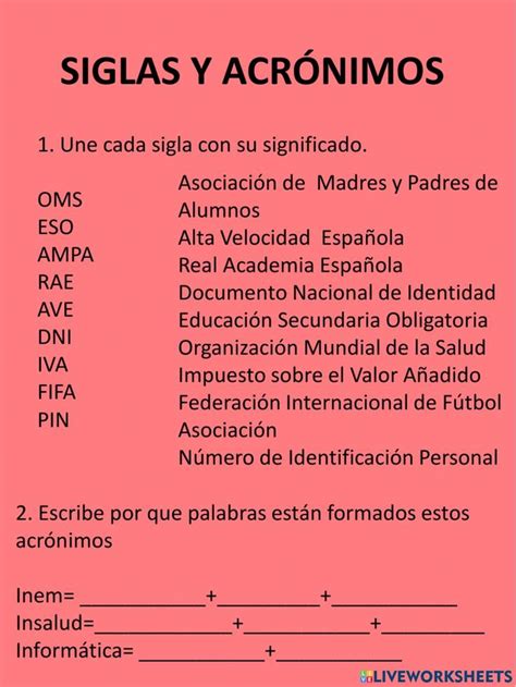 Siglas Y Acr Nimos Online Worksheet Siglas Y Acronimos Practicas Del