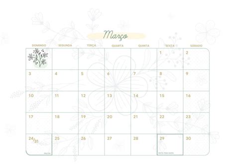 Calendário Mensal 2024 Flores Marco Fazendo a Nossa Festa