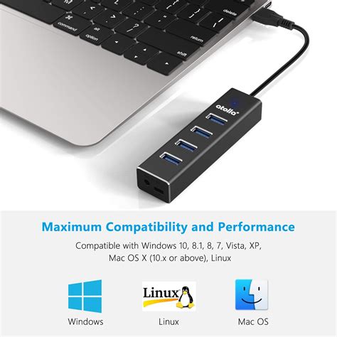 Atolla USB HUB elosztó Alumínium 4 Port USB 3 0 DC MicroUSB Fekete
