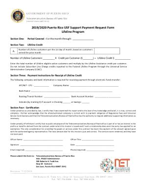 Fillable Online 2019 2020 Puerto Rico USF Support Payment Request Form