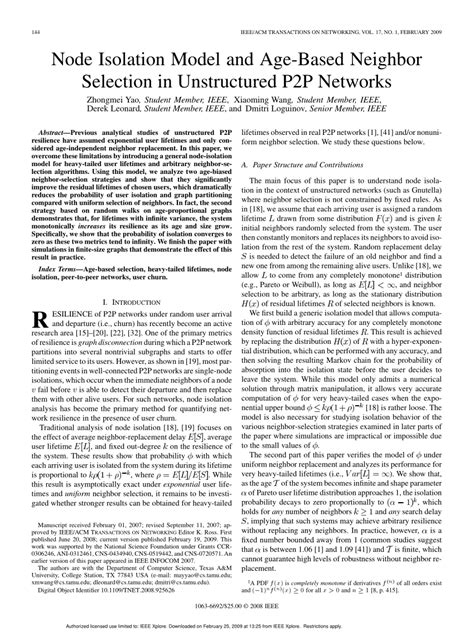 pdf node isolation model and age based neighbor selection in unstructured p2p networks