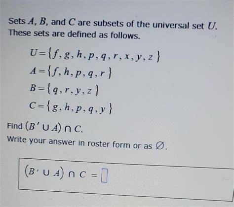 solved sets a b and care subsets of the universal set u