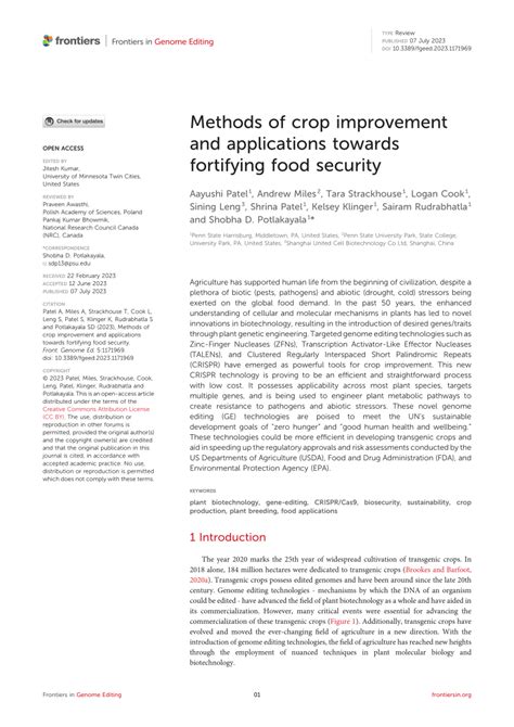 PDF Methods Of Crop Improvement And Applications Towards Fortifying