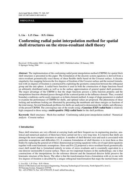 pdf conforming radial point interpolation method for spatial shell structures on the stress