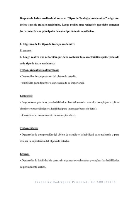 SOLUTION Rodriguez Pimentel Francelis Tipos De Trabajos Academicos