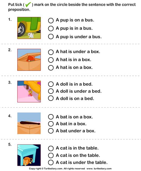 Preposition Worksheets For Grade 1