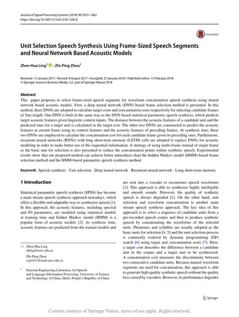 unit selection speech synthesis using frame sized speech segments and neural network based