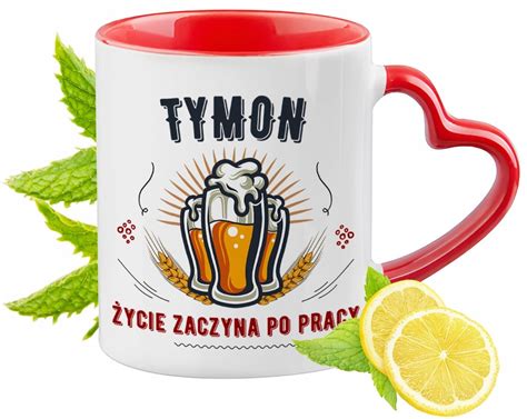 Dla Tymona Kubek Czerwony z Uszkiem w Kształcie Serca na Prezent