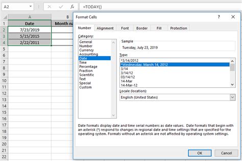 month name excel