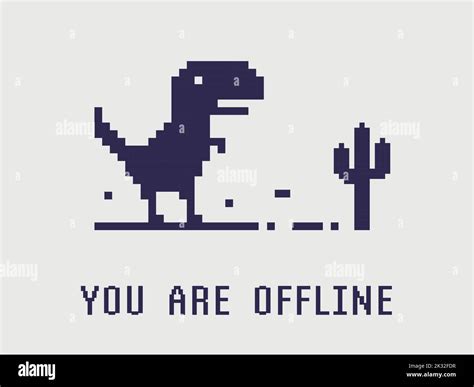 No Internet Connection Pixel Dinosaur Offline Art Bad Connection Vector