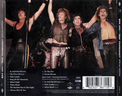 Car Tula Trasera De Bon Jovi 7800 Fahrenheit Special Edition Portada