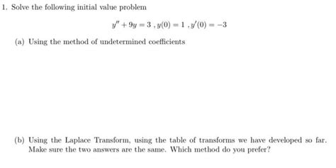 solved 1 solve the following initial value problem y 9y