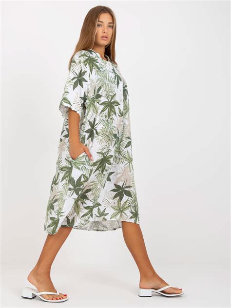 Zwiewna lużna sukienka oversize z kieszeniami khaki NOWOŚCI ODZIEŻ