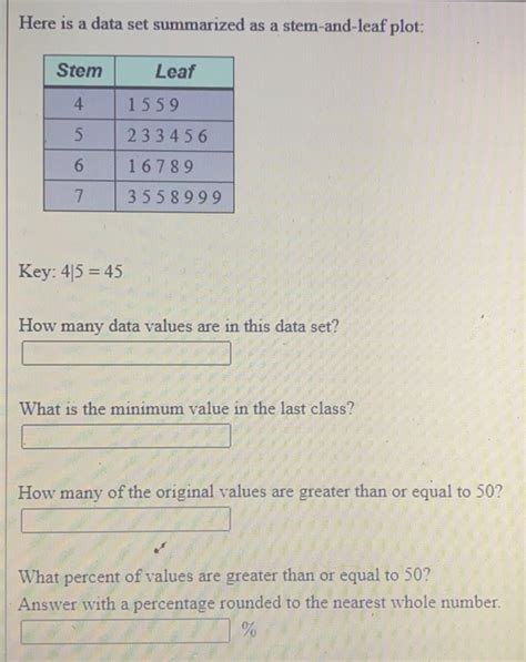 Solved Here Is A Data Set Summarized As A Stem And Leaf Plot Key
