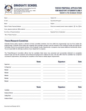 Fillable Online Graduate Utep THESIS PROPOSAL APPLICATION Fax Email