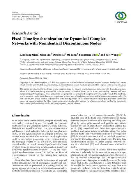 pdf fixed time synchronization for dynamical complex networks with nonidentical discontinuous
