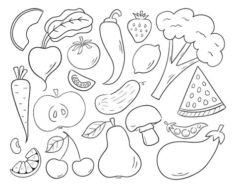 Ensemble De Fruits Et Légumes Illustration Vectorielle Dessinés à La