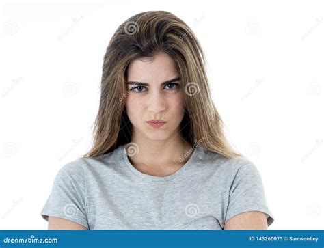 Portrait Of A Beautiful Young Woman With Angry Face Looking Furious Human Expressions And