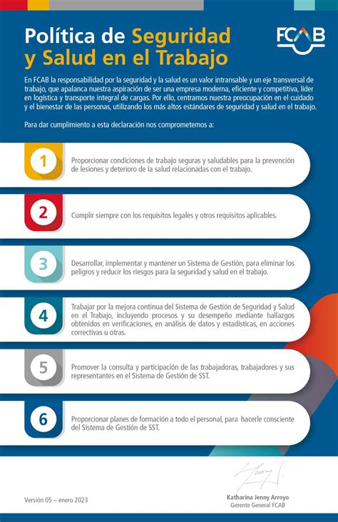 Pol Tica De Seguridad Y Salud En El Trabajo Fcab