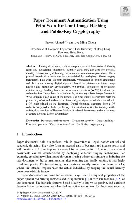 pdf paper document authentication using print scan resistant image hashing and public key