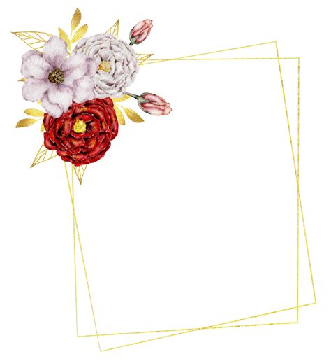 Acuarela De Corona De Flores Rosadas Y Rojas Con Marco Dorado 10829397 PNG