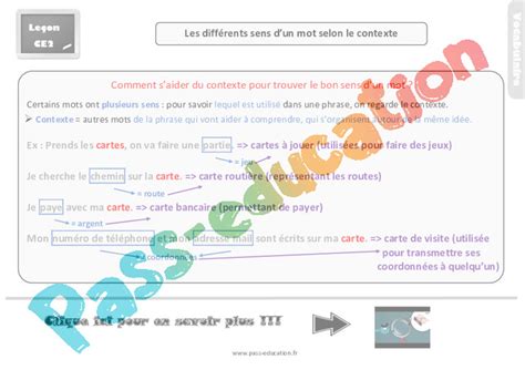 Leçon trace écrite sur les différents sens dun mot Ce2 Pass Education