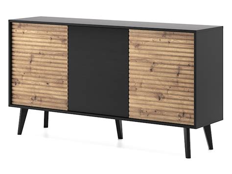 Komoda trzydrzwiowa Awolia 154 cm czarna dąb artisan lamele Komody