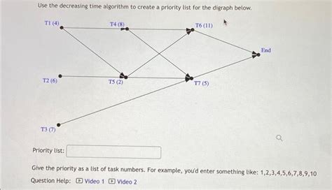 solved use the decreasing time algorithm to create a priority list for 1 answer