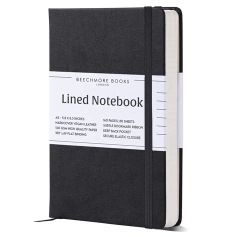 BEECHMORE BOOKS A5 Hardcover Leather Journal 160 Lined Pages 5 8 X 8