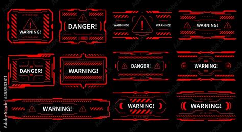 Hud Danger And Alert Attention Vector Red Interface Signs Warning And