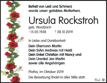 Traueranzeigen Von Ursula Rockstroh Abschied Nehmen De