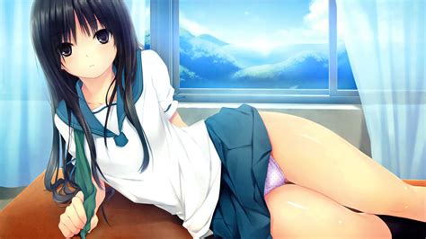 Wallpaper Window Eyes Long Hair Anime Girls Brunette Sky Clouds