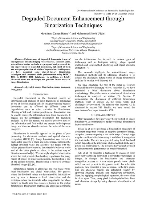 pdf degraded document enhancement through binarization techniques