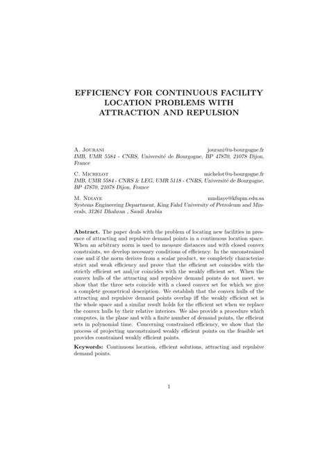 pdf efficiency for continuous facility location problems with attraction and repulsion
