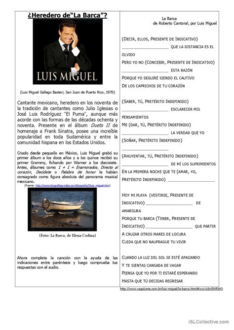 Canciones Inolvidables práctica gene Español ELE hojas de trabajo pdf