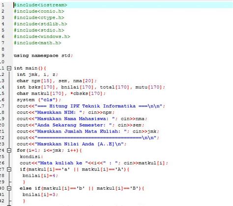 contoh program input nilai mahasiswa dengan dev c