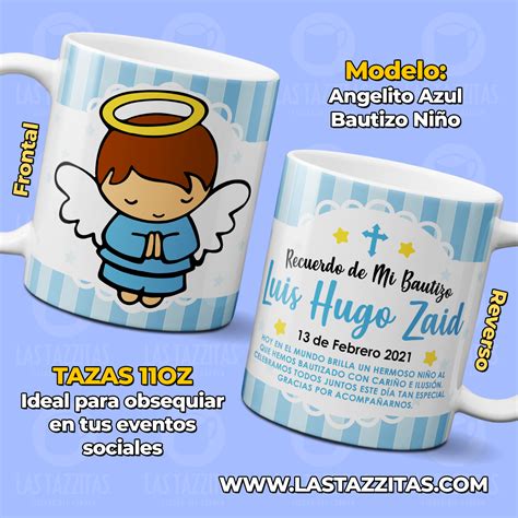 12 Tazas 11 Onzas Recuerdo De Mi Bautizo Angelito Azul Niño 1 050