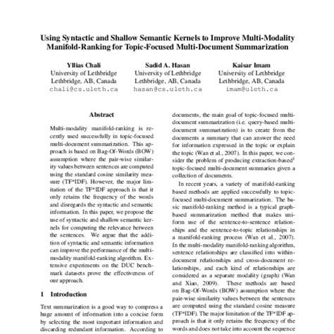using syntactic and shallow semantic kernels to improve multi modality manifold ranking for