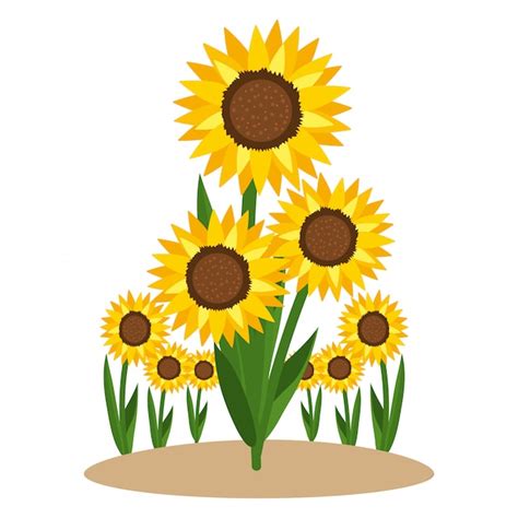 Dibujos Animados De Naturaleza De Girasol Foral Vector Premium