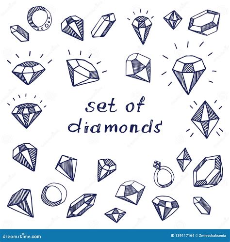 Vector Set Of Hand Drawn Diamond Icons Stock Vector Illustration Of