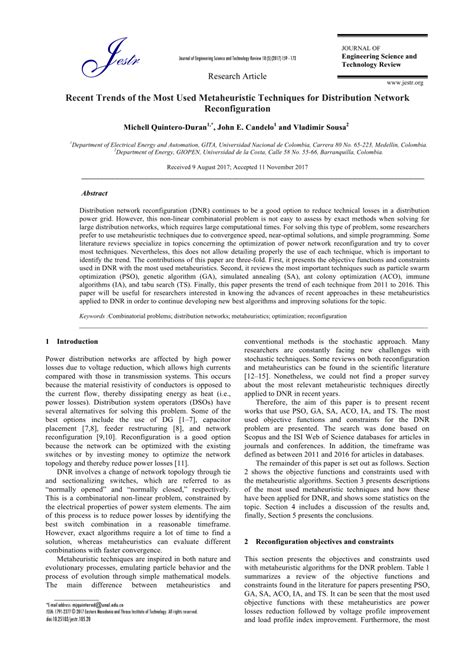 pdf recent trends of the most used metaheuristic techniques for distribution network
