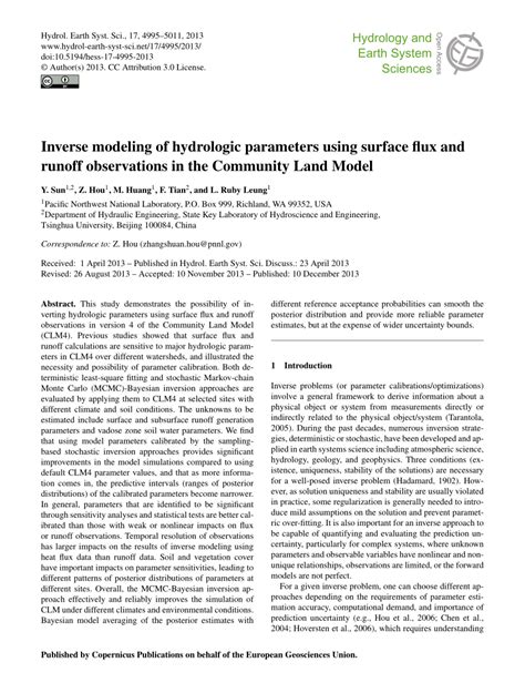 pdf inverse modeling of hydrologic parameters using surface flux and runoff observations in
